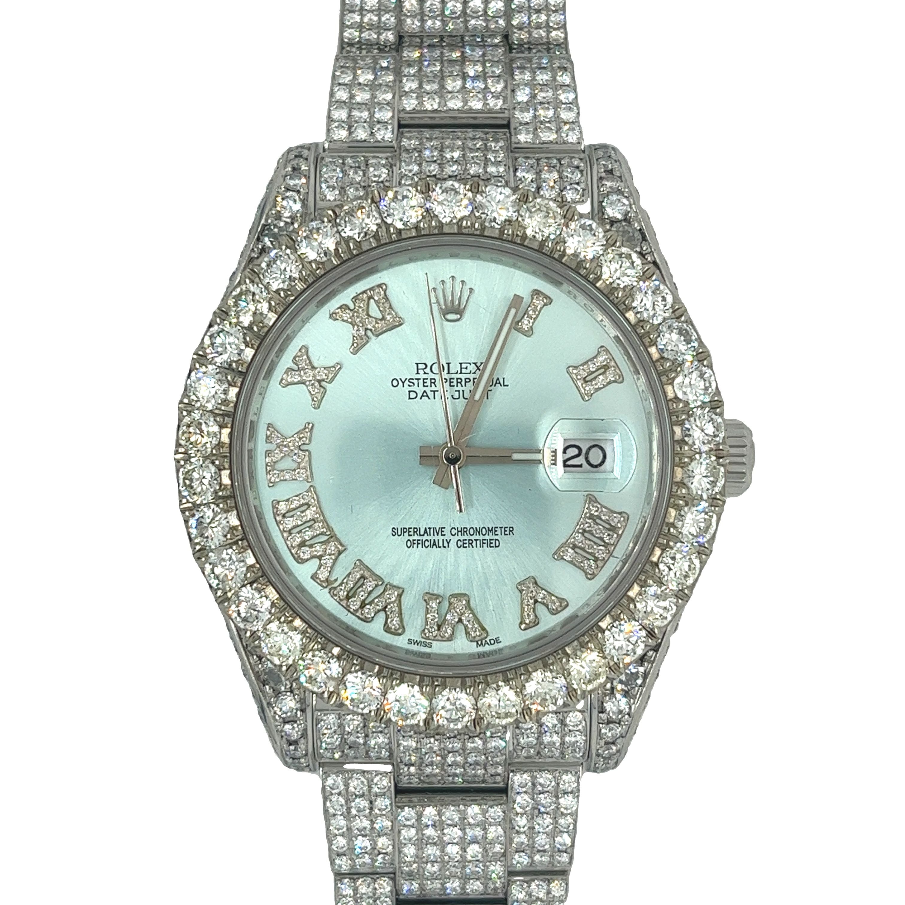 41MM Rolex Datejust With Light Blue Dial Roman Numerals Year 2010 Watc ...