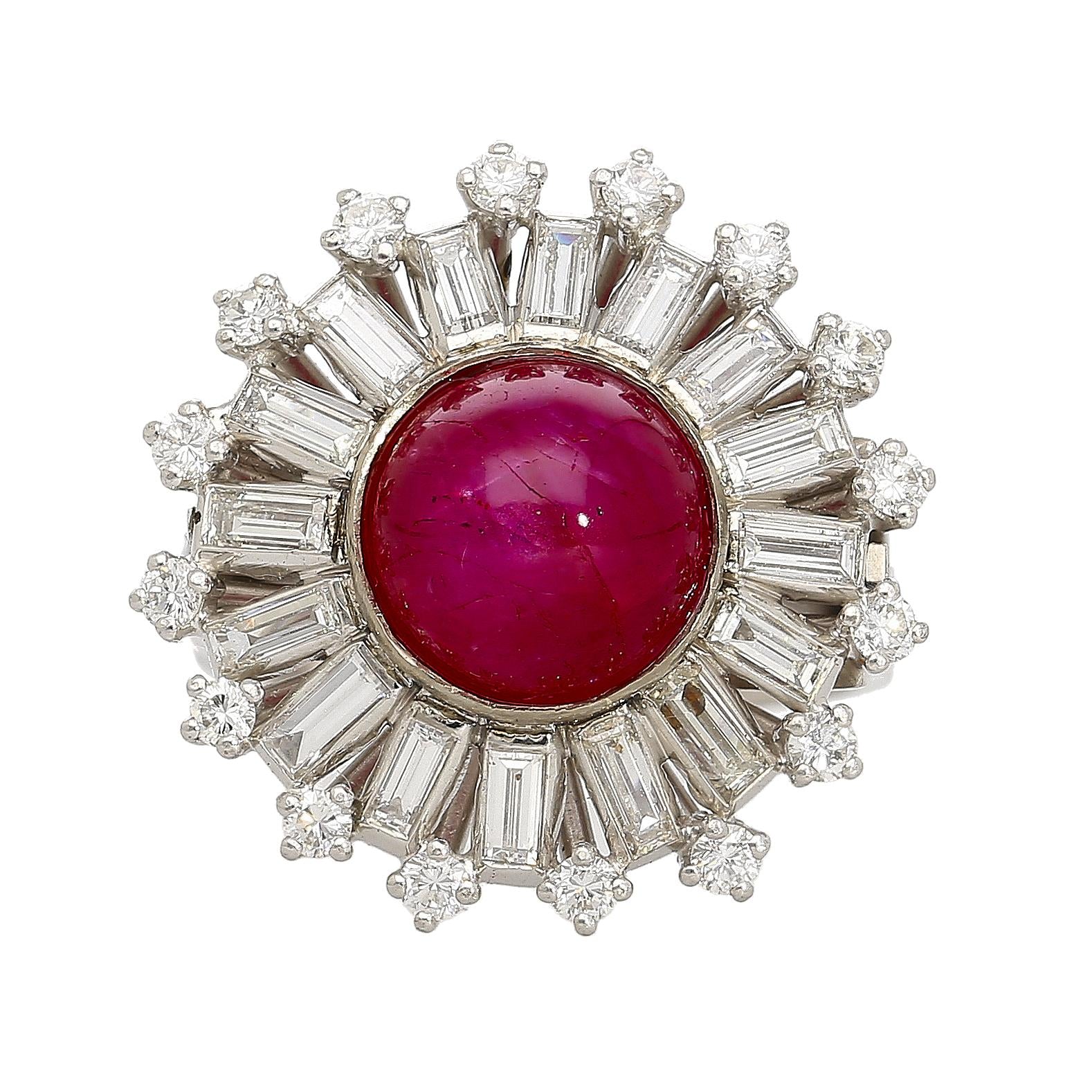 GIA Cert 7.40ct Purplish Red Star Ruby Diamond Art Deco Ballerina Ring ...